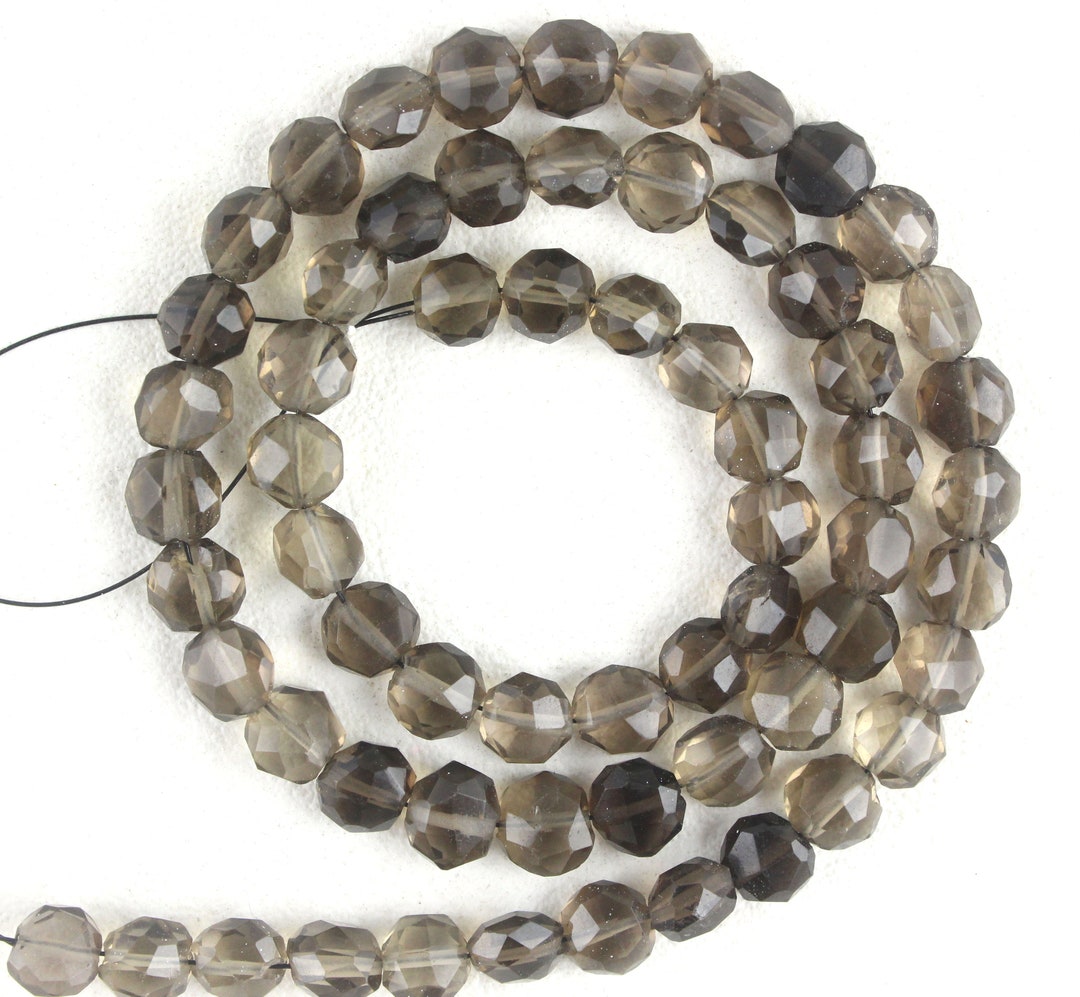 14" Smoky Quartz Coin Beads: Micro Faceted Gemstone (5.5-6mm) - Etsy