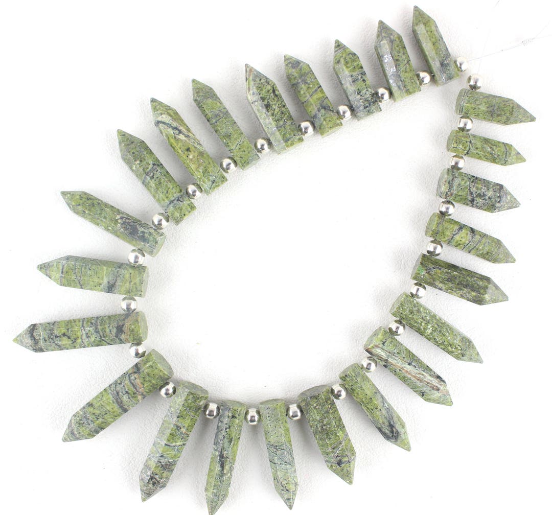 24 piezas de jaspe verde natural en forma de lápiz 6x19-8x32 mm cuenta ...