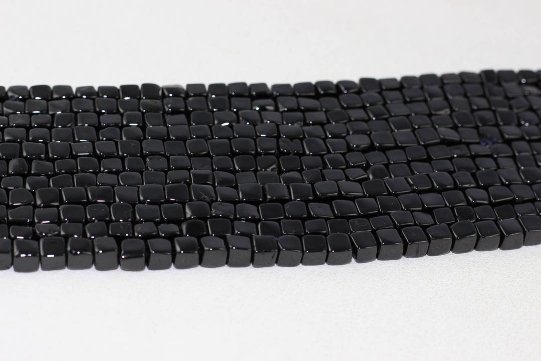 1 Strand Natural Black Spinel Cube Shape 5-6mm Smooth Beads 9 Long ...