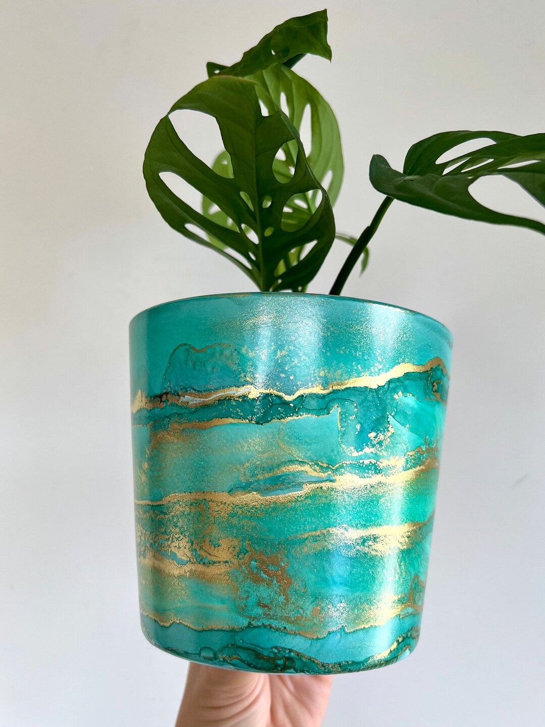 14cm Hand Painted Ceramic Terracotta Plant Pot, Alcohol Ink Planter ...