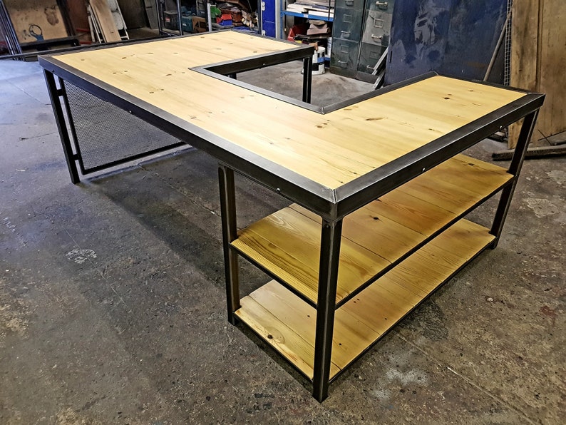 Industrial Rustic Style U Shaped Desk With Privacy Panel And | Etsy