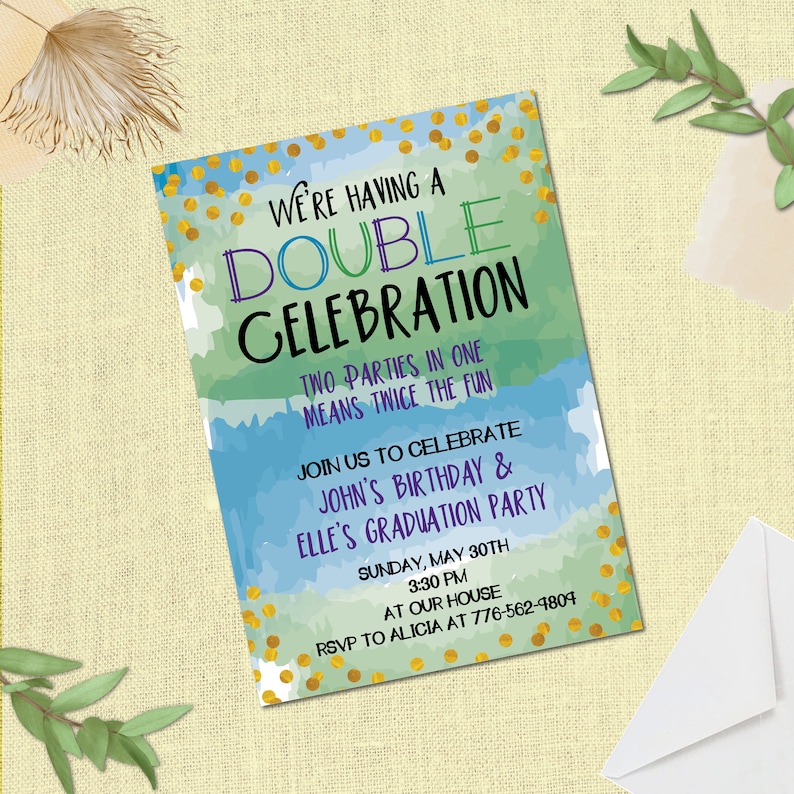Double Celebration Invitation for Birthday Party, Dual Party Invitation ...