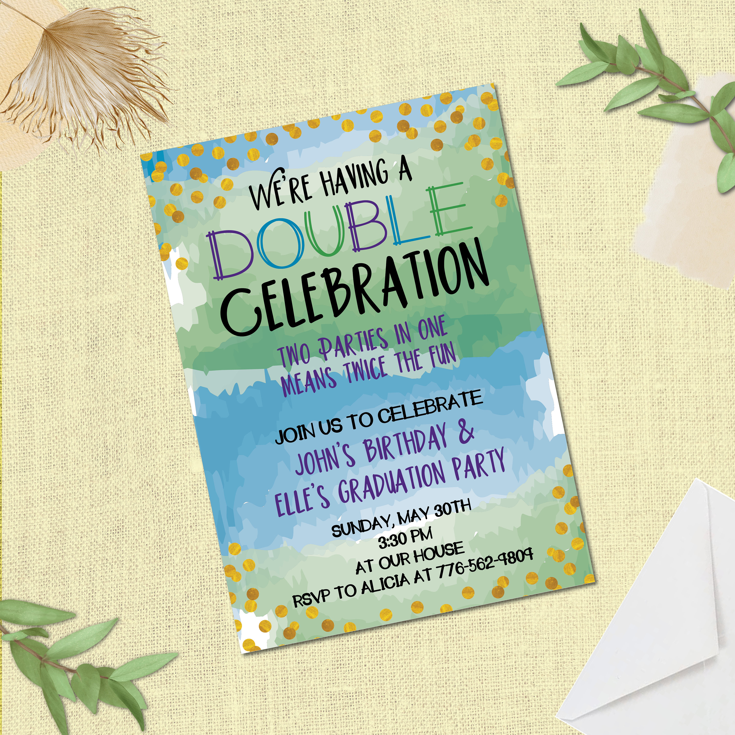 Double Celebration Invitation for Birthday Party, Dual Party Invitation ...