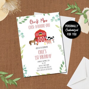 Oink Moo Cockadoodle Doo Invitation, Farm Animal Birthday Invitation ...