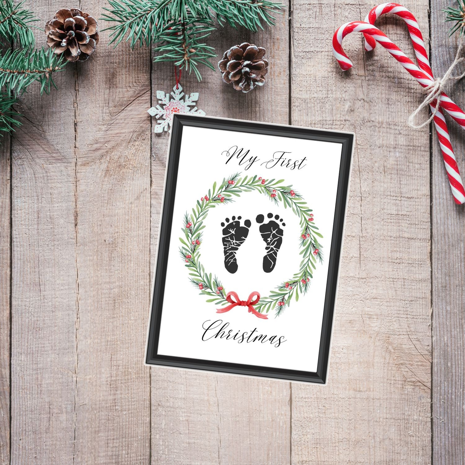 Baby's First Christmas Footprint Printable, Christmas Baby Footprint ...