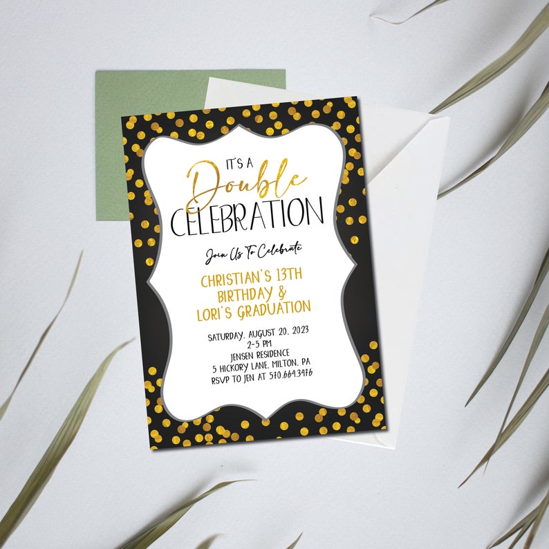 Double Celebration Invitation Black and Gold Dual Party - Etsy