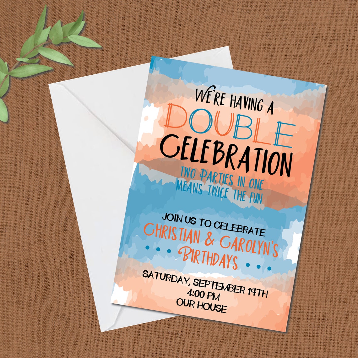 Twice the Fun Birthday Invitation Printable, Double Celebration Digital ...