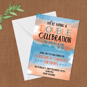 Twice the Fun Birthday Invitation Printable, Double Celebration Digital ...