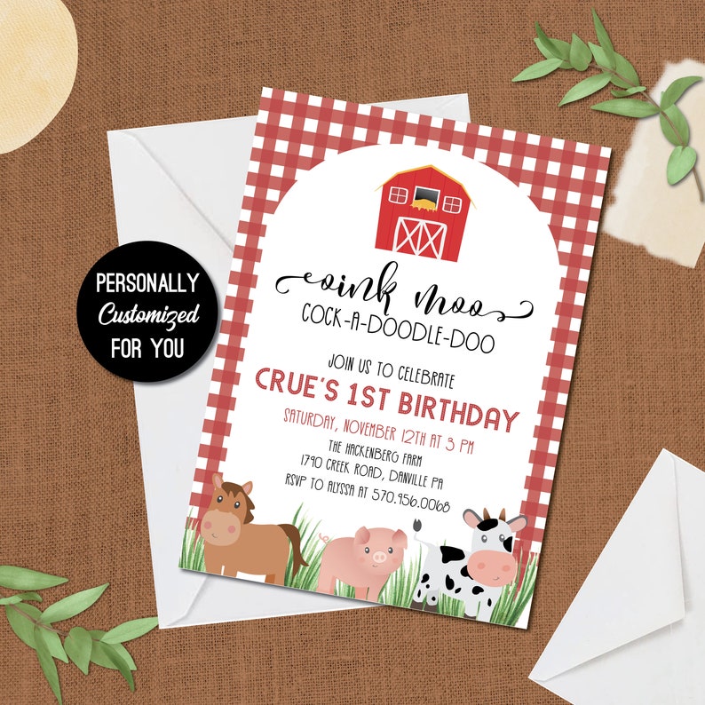 Oink Moo Cockadoodle Doo Invite, Barnyard First Birthday Invitation ...