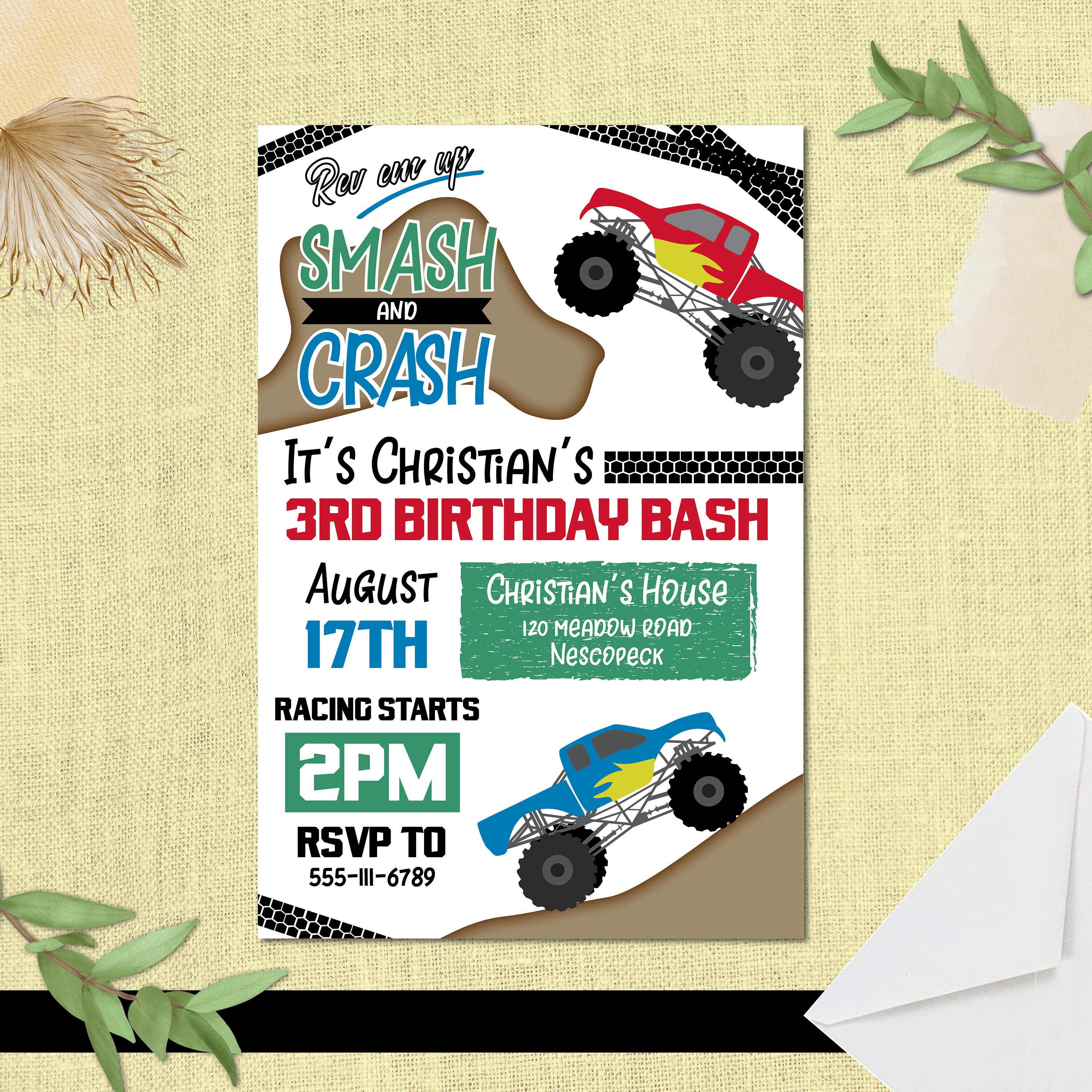 Smash and Crash Birthday Invitation for Boys, Monster Truck Birthday ...