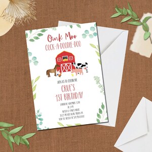 Oink Moo Cockadoodle Doo Invitation, Farm Animal Birthday Invitation ...