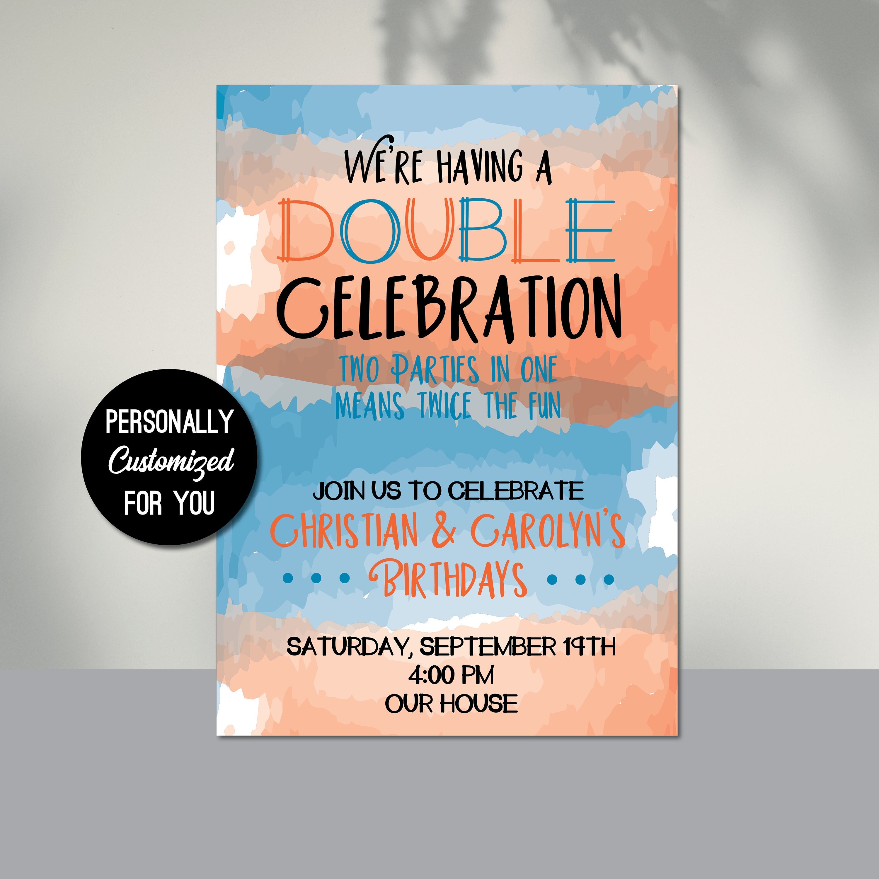 Twice the Fun Birthday Invitation Printable, Double Celebration Digital ...