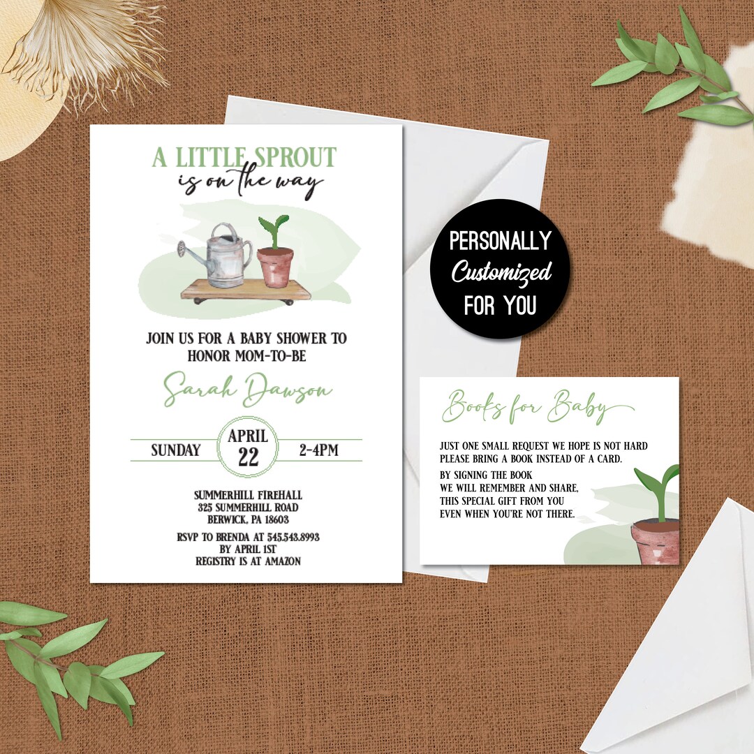 Little Sprout Baby Shower Invitation With Book Insert, Plant Baby ...