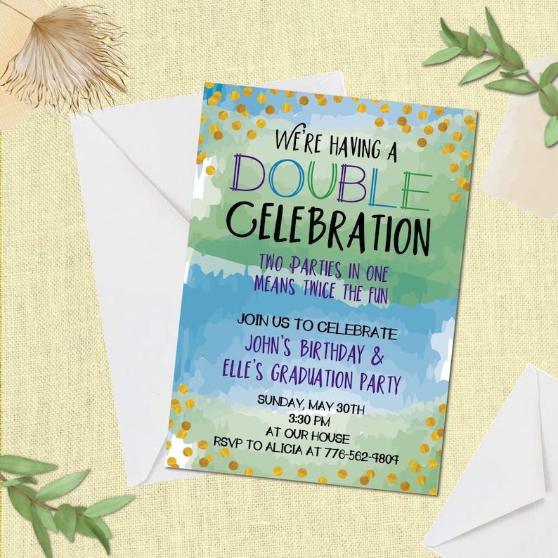 Double Celebration Invitation for Birthday Party, Dual Party Invitation ...
