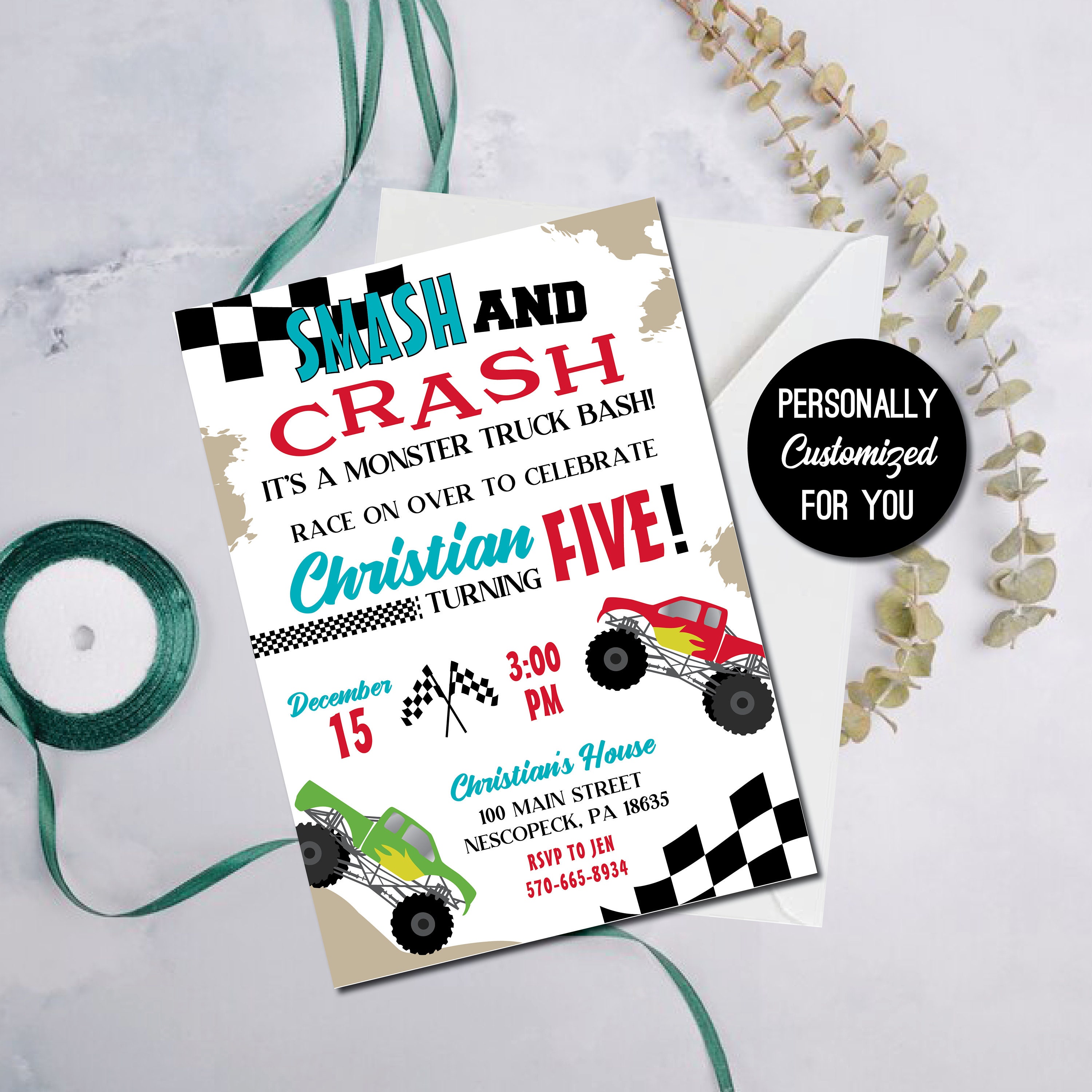 Invitación de cumpleaños de Monster Truck para descarga de niños ...