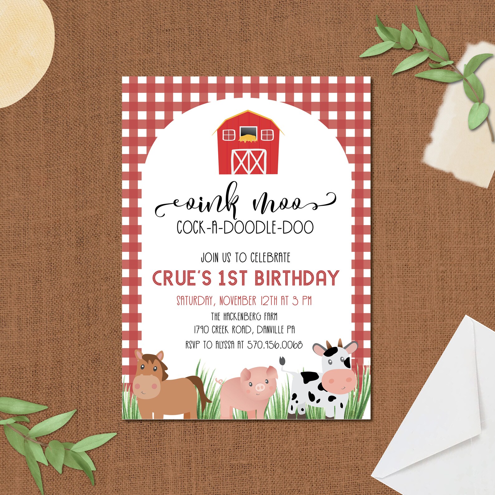 Oink Moo Cockadoodle Doo Invite, Barnyard First Birthday Invitation ...