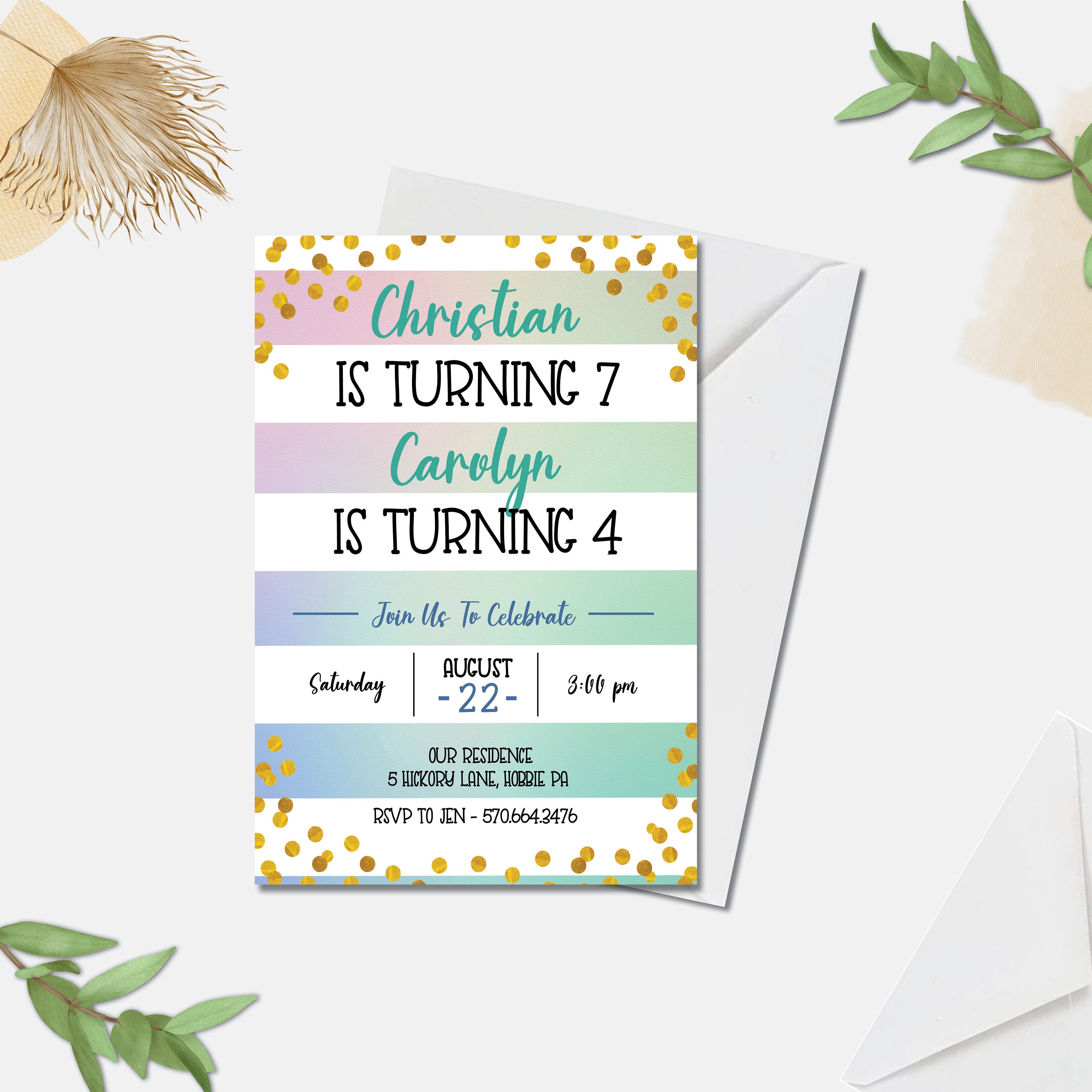 Dual Party Invite Kids, Joint Birthday Party Invite for Kid, Double ...