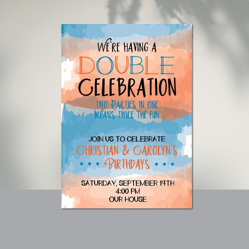 Twice the Fun Birthday Invitation Printable, Double Celebration Digital ...