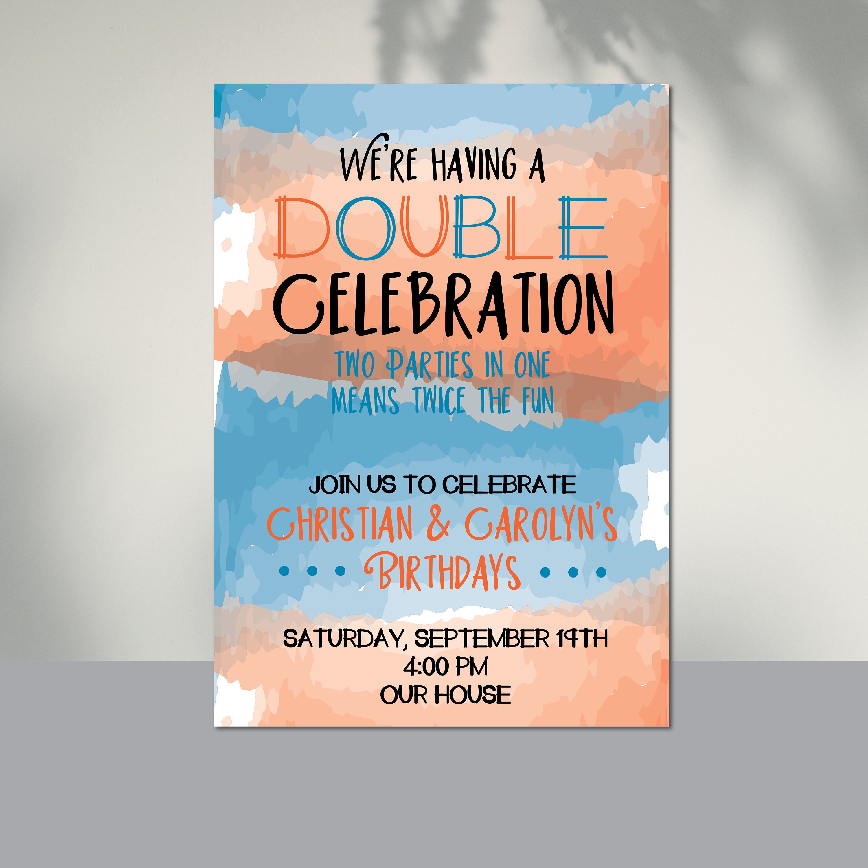 Twice the Fun Birthday Invitation Printable, Double Celebration Digital ...