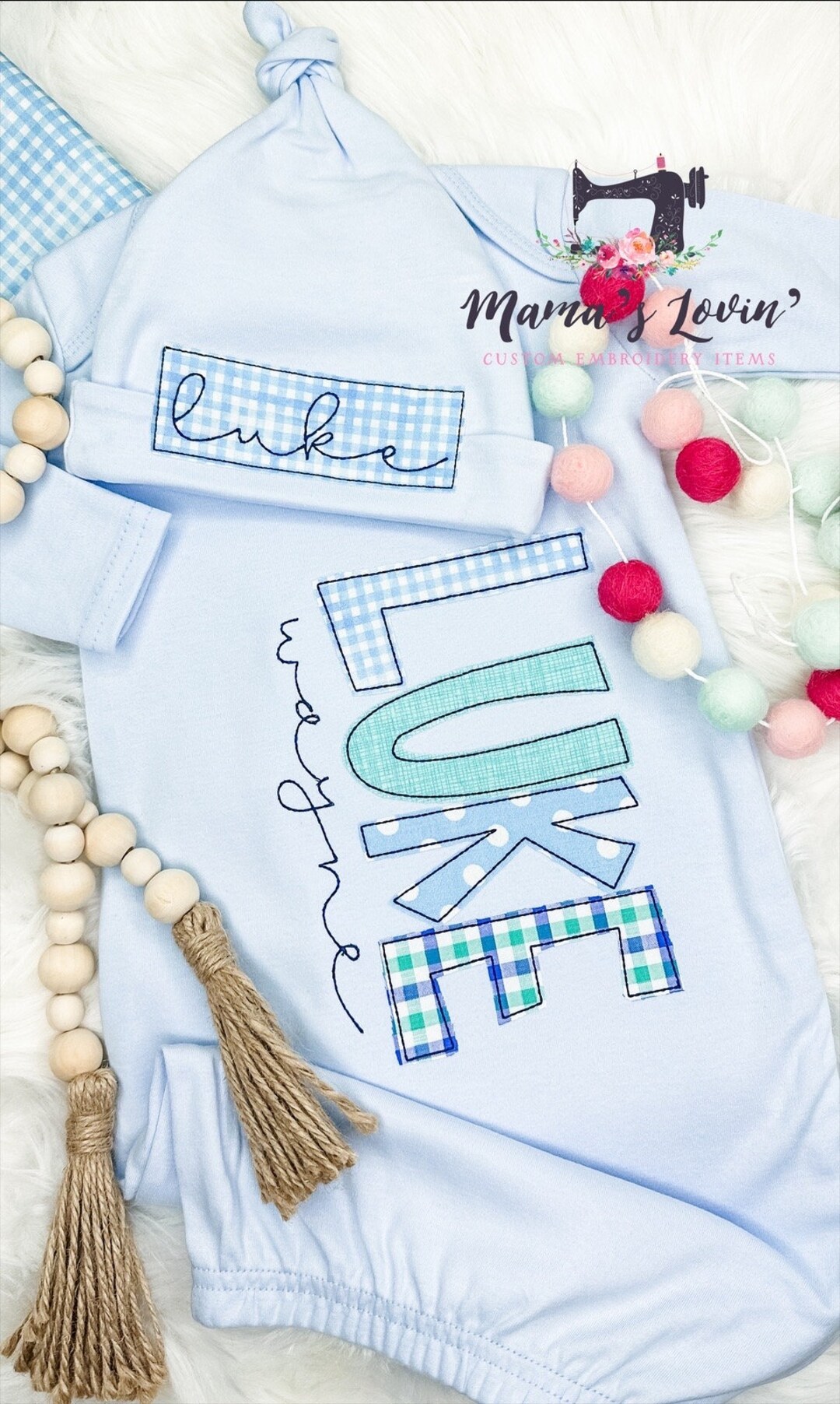 Newborn Name Applique Gown- Baby Boy- Baby Blue - Etsy