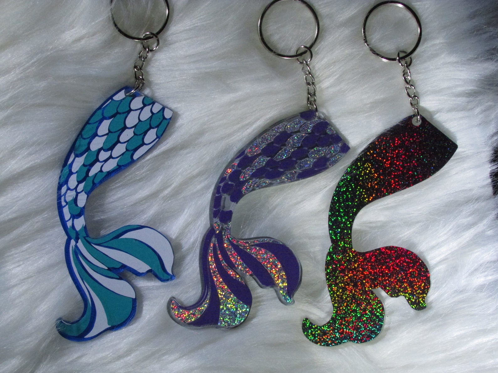 MERMAID TAIL Keychain Blue Black Holographic FUN | Etsy
