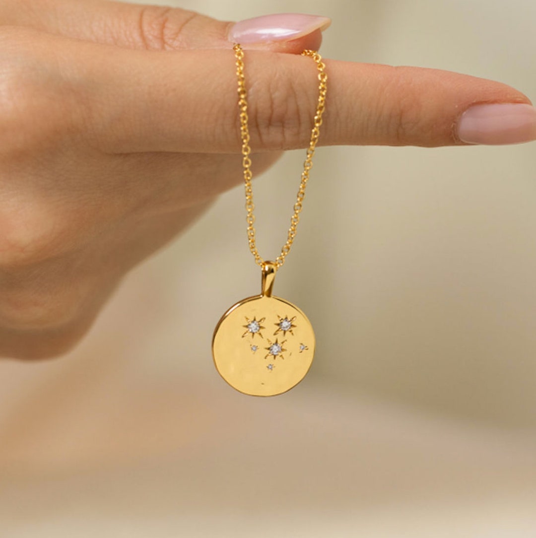 Cubic Zirconia & Hammered Disc 18k Gold Plated Disc Coin Necklace in ...