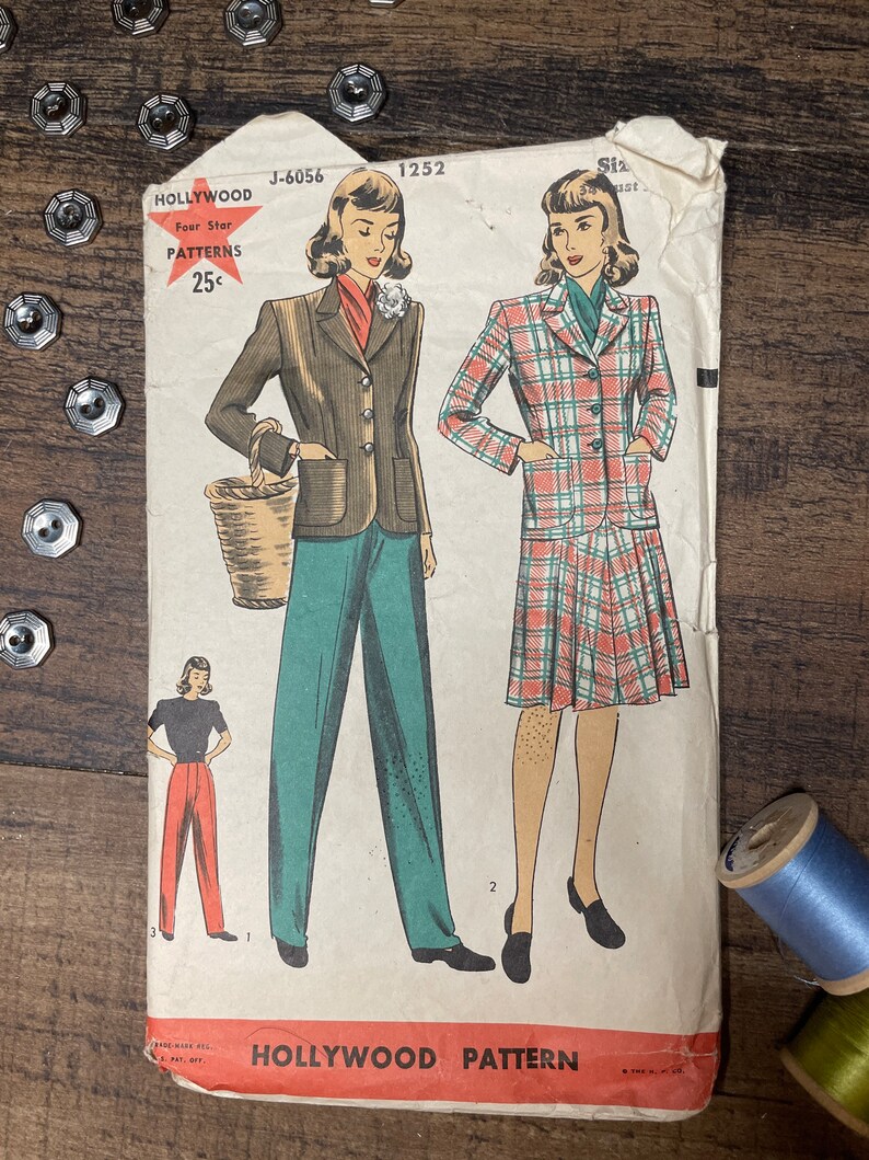 Vintage 1940s Slacks and Jacket Sewing Pattern | Hollywood 1252 - Etsy