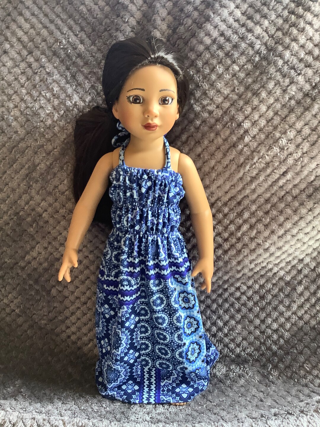 18 Inch Slim Doll Blue Smocked Mandala Halter Maxi Dress - Etsy