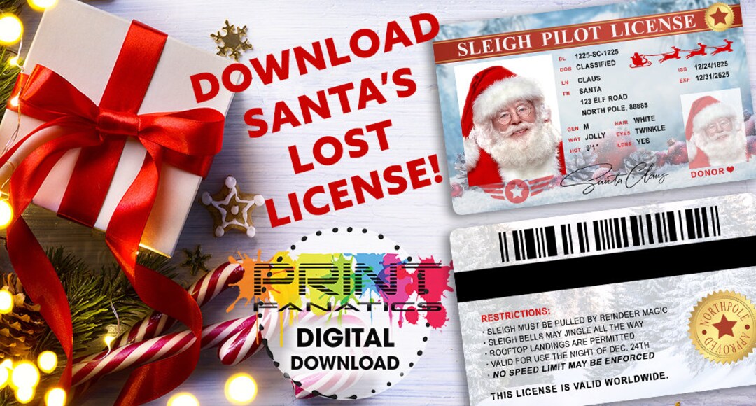 INSTANT DOWNLOAD - North Pole Drivers Sleigh License, Santa Claus Lost ...