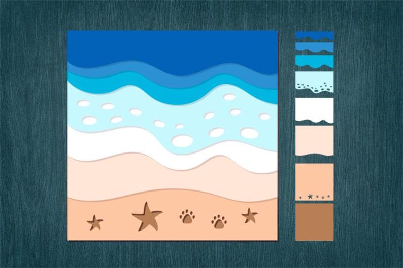 3D Layered Sea Waves SVG Bundle: Multilayered Footprints, Beach, Ocean ...