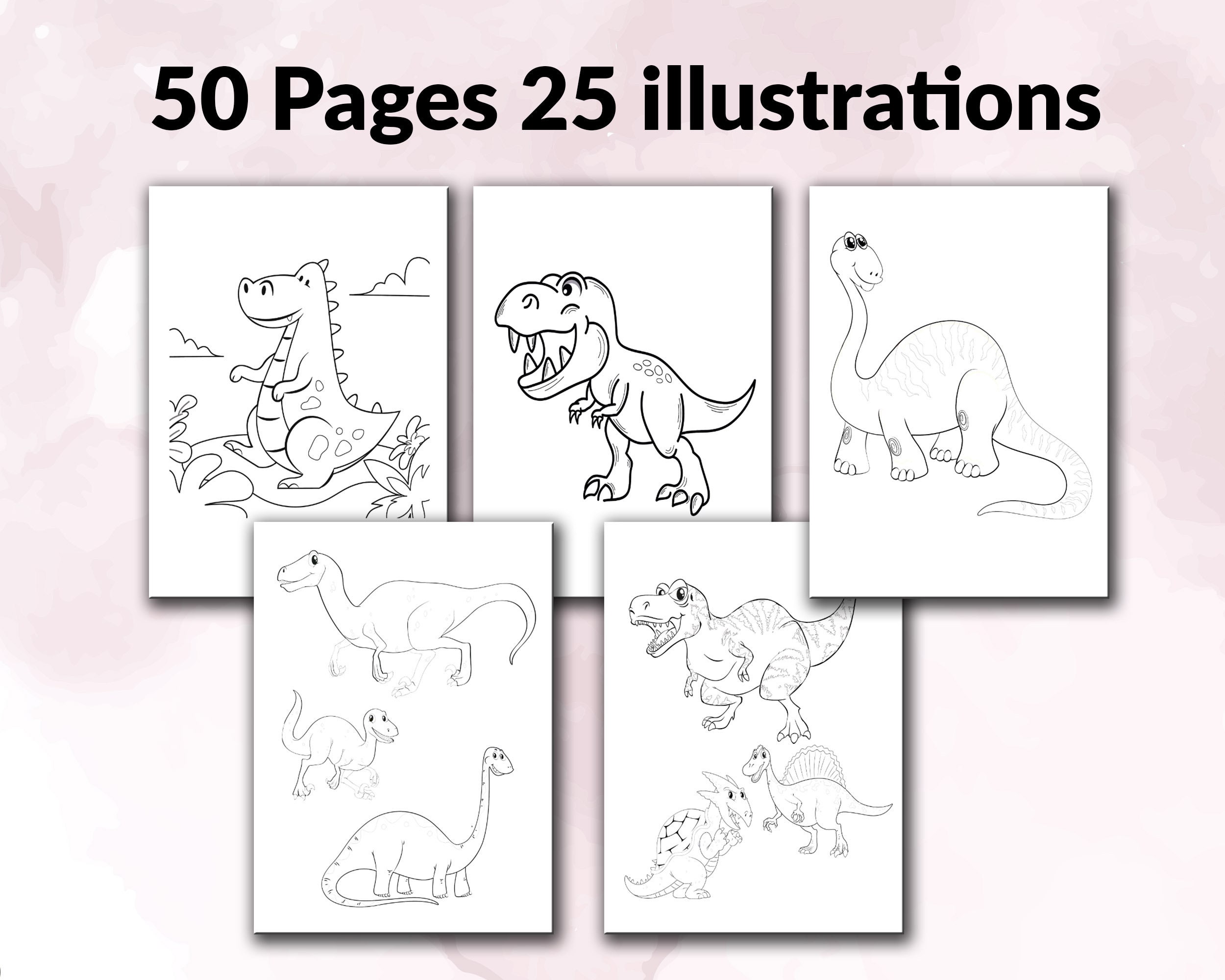 Dinosaurs Coloring Book for Kids 50 Pages With 25 - Etsy