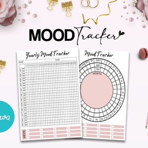 Yearly Mood Tracker Circle Templates for Journal, Canva KDP Planner ...