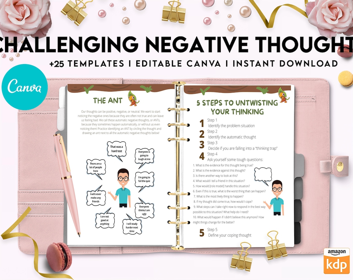 Challenging Negative Thoughts CBT Editable Templates - Etsy