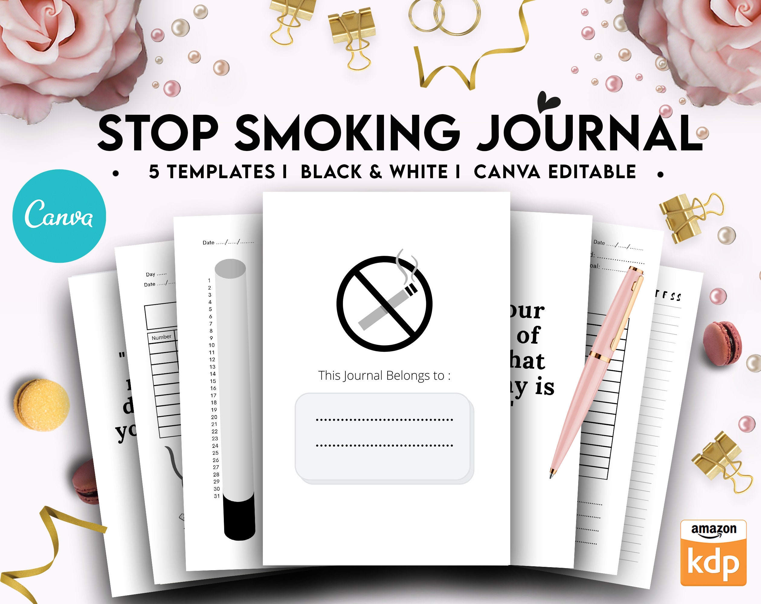 Stop Smoking Tracker Journal 5 Editable Canva Templates for - Etsy ...