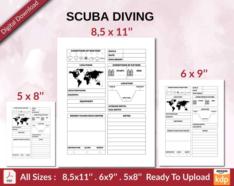 SCUBA Diving 120 Pages Ready to Upload PDF Used as Low Content Planner ...