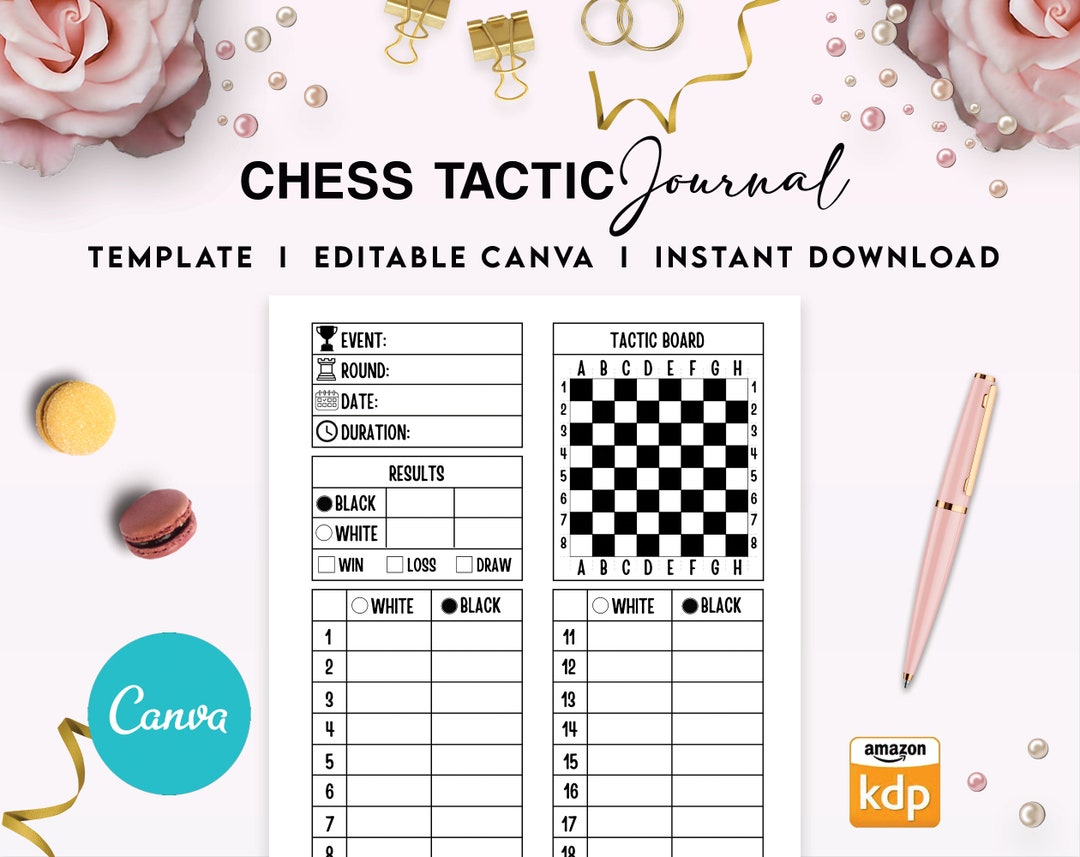 Chess Tactic Logbook Journal 6x9" Canva Editable Template, Canva KDP ...
