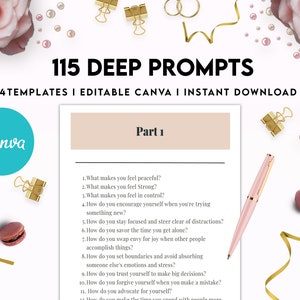 115 Deep Journal Prompts, Mental Health, Editable Templates Journal ...