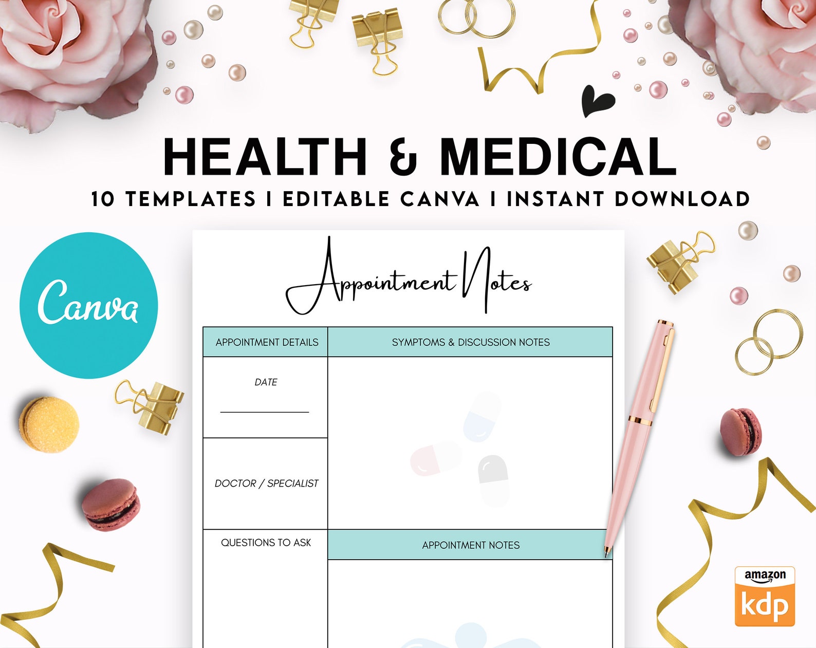 10 Editable Canva Health & Medical Planner Templates for Journal, Canva ...