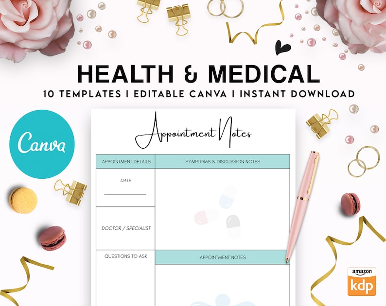 10 Editable Canva Health & Medical Planner Templates for Journal, Canva ...