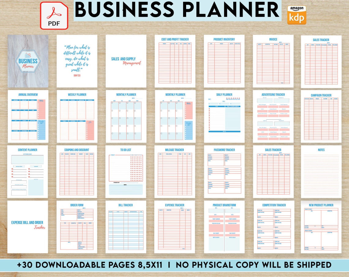 Printable Business Planner Journal 33 Pages, 8.5x11" KDP Planner PDF ...