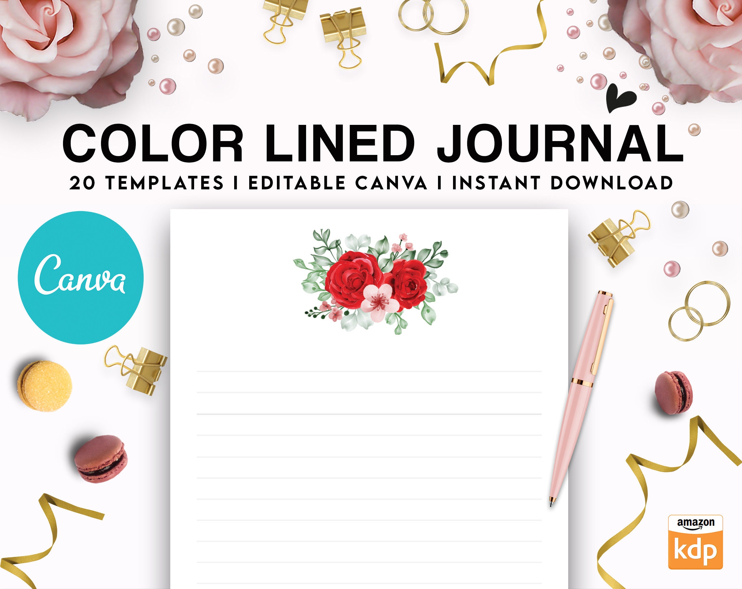 Canva Lined Flower Journal 20 Editable Templates for - Etsy