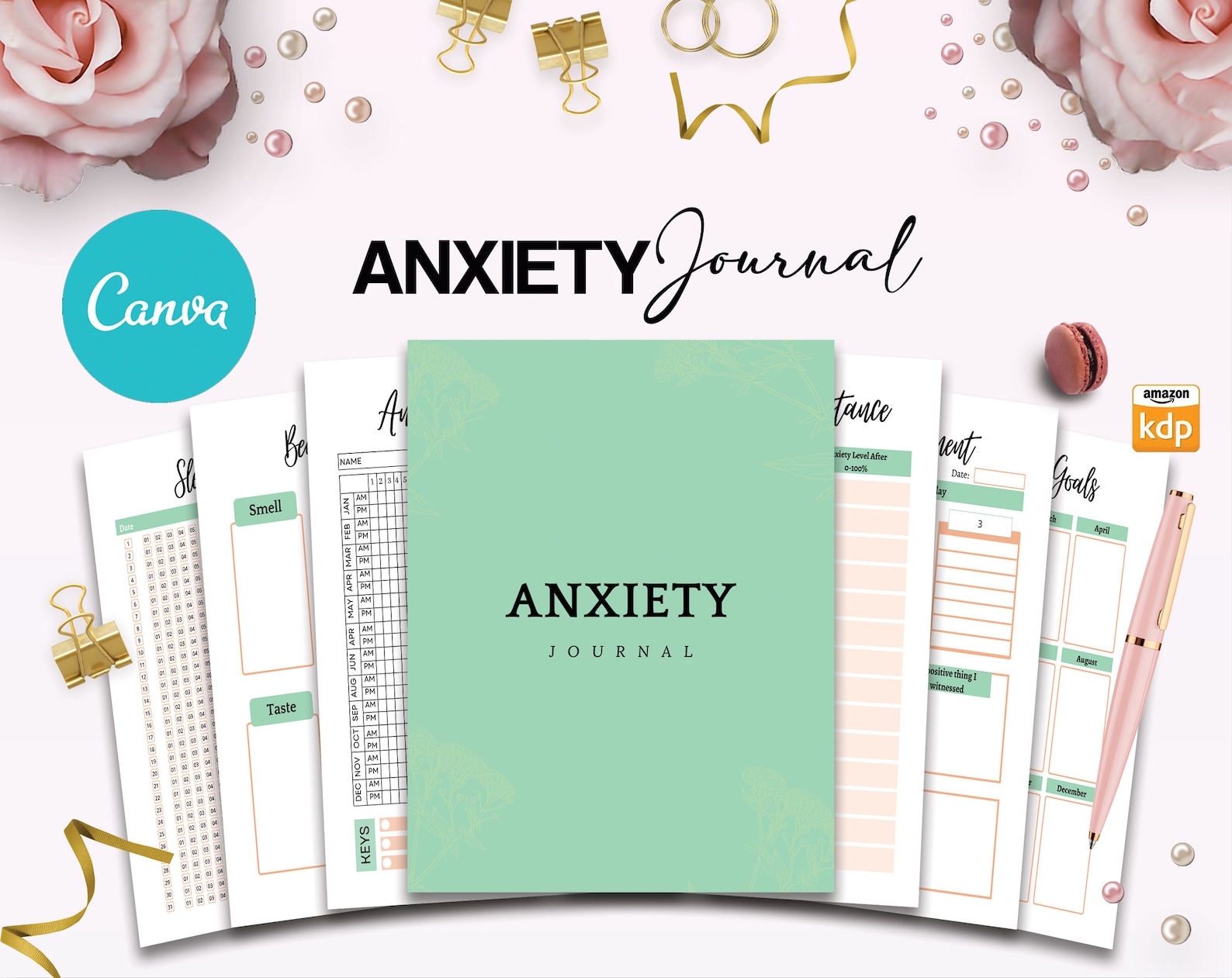 Anxiety Journal With Questions, Therapy Workbook 8.5x11" Canva Editable ...