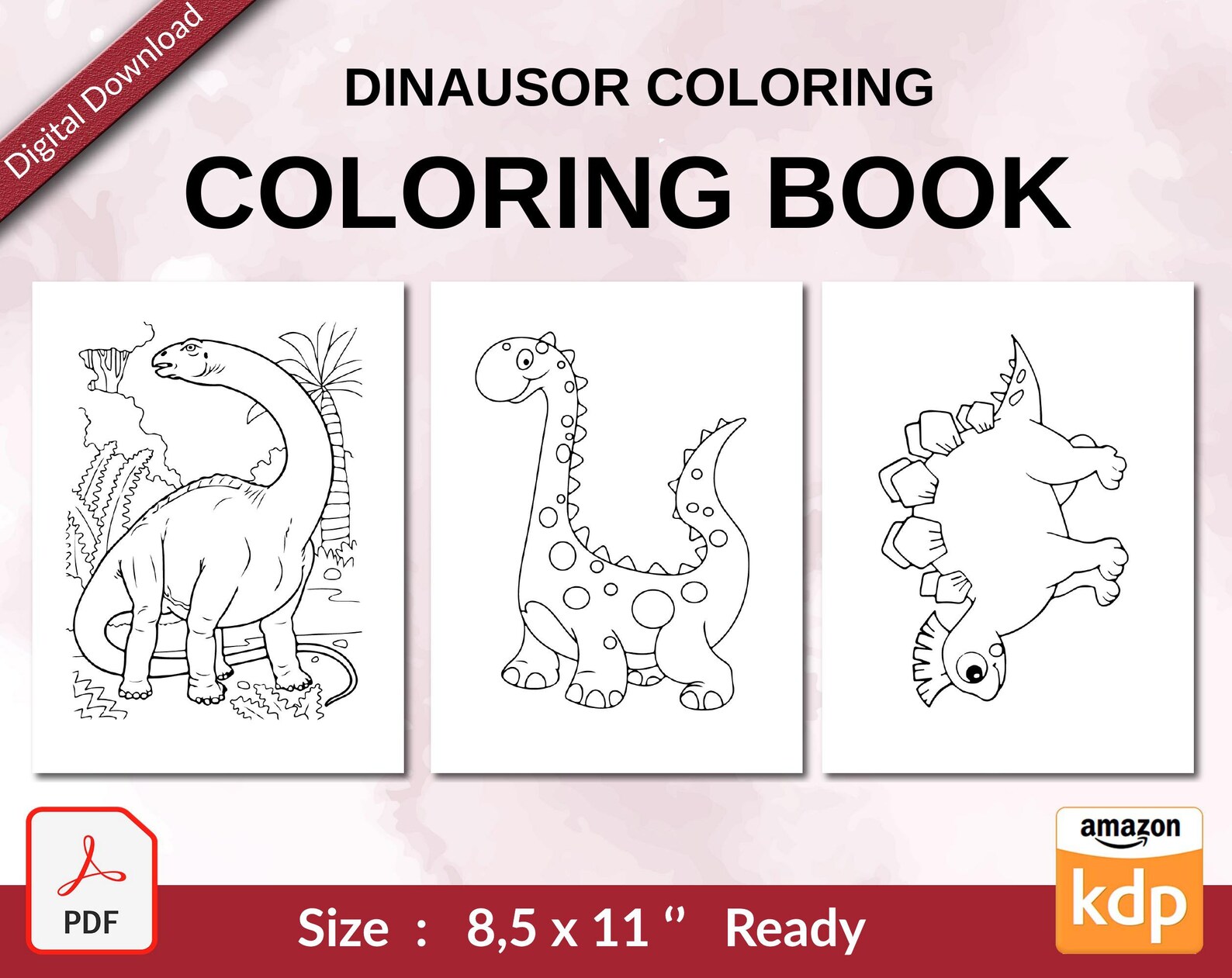 Cute Dinosaur Coloring Book for Kids 85x11 Printable PDF - Etsy