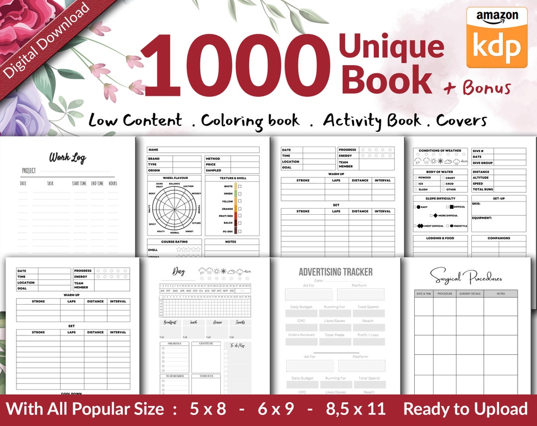 1000 Unique Amazon KDP Interiors Bundle, Low Content Books Notebook ...