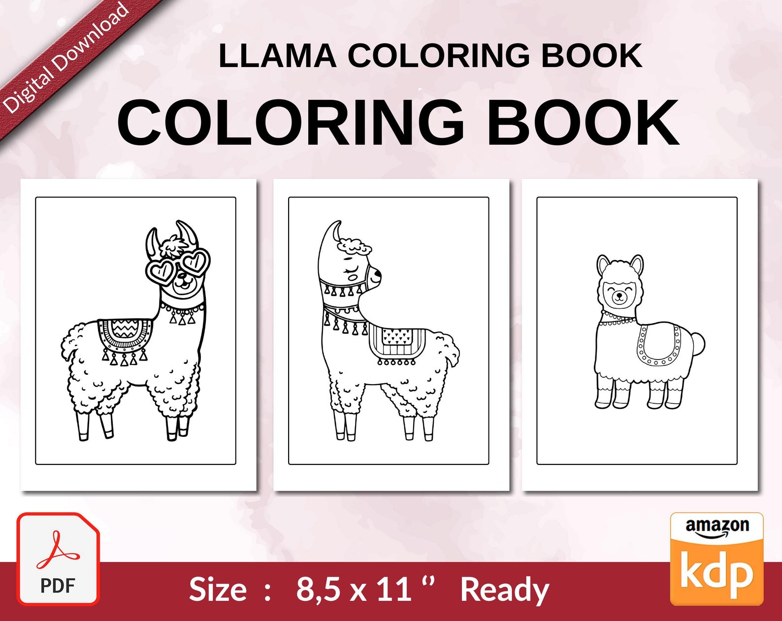 Cute Llama Coloring Book for Kids 85x11 Printable PDF File - Etsy