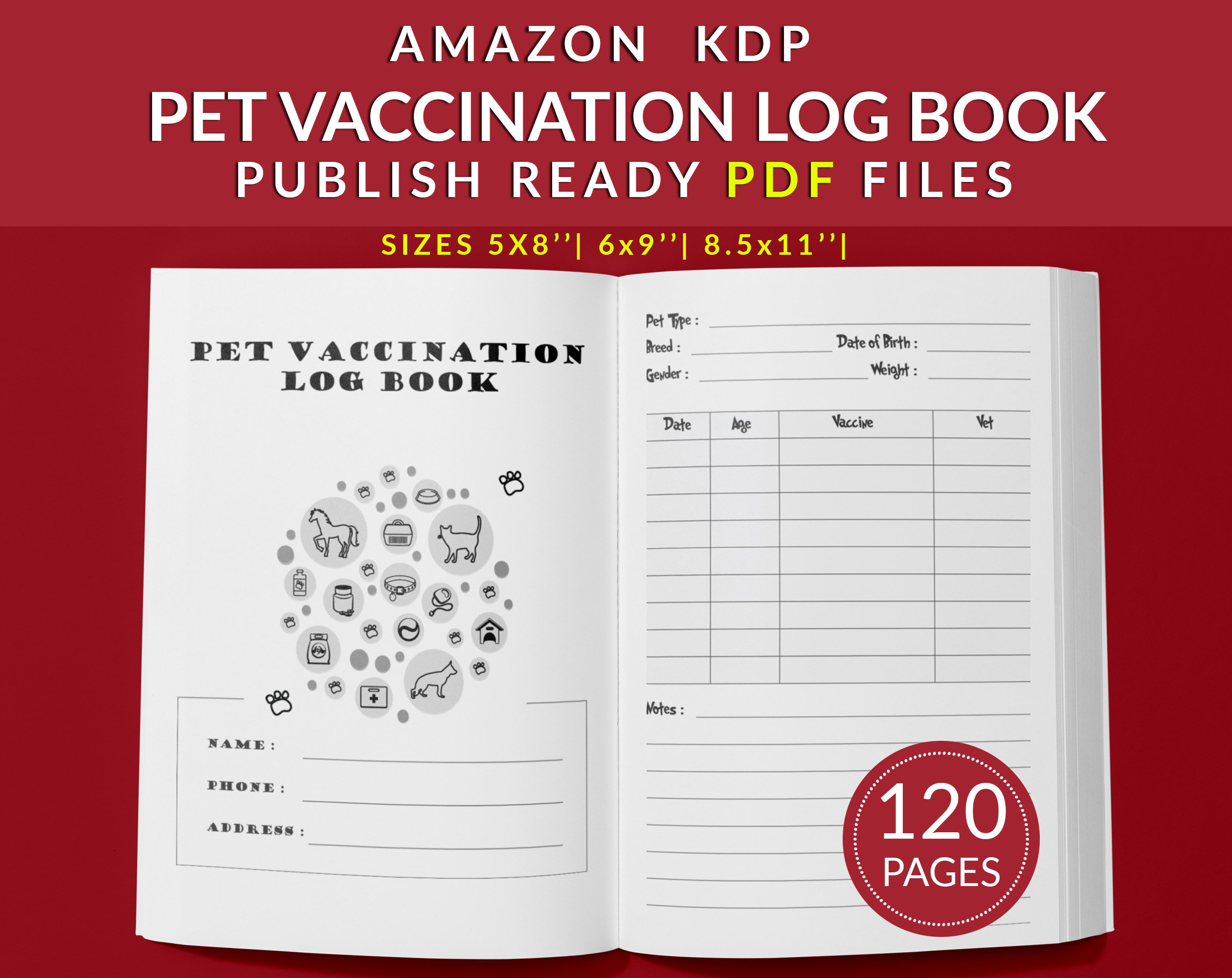 Pet Vaccination Log Book 120 Pages Ready to Upload PDF Commercial Use ...