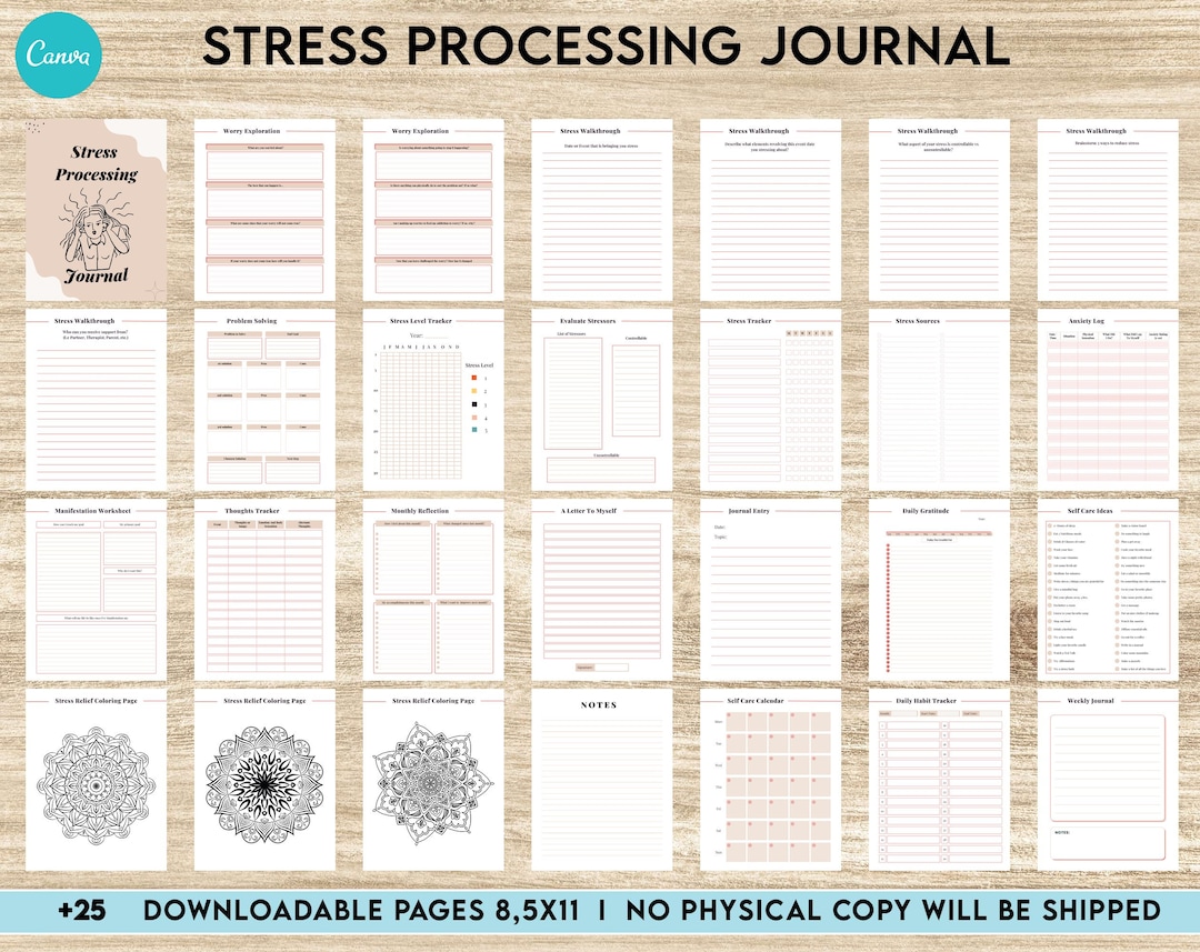Stress Processing Journal Pages for Daily Self Care, Mental Health, and Emotion List With ...