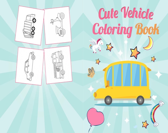 Cute Vehicles Coloring Book for Kids 85x11 Printable PDF - Etsy