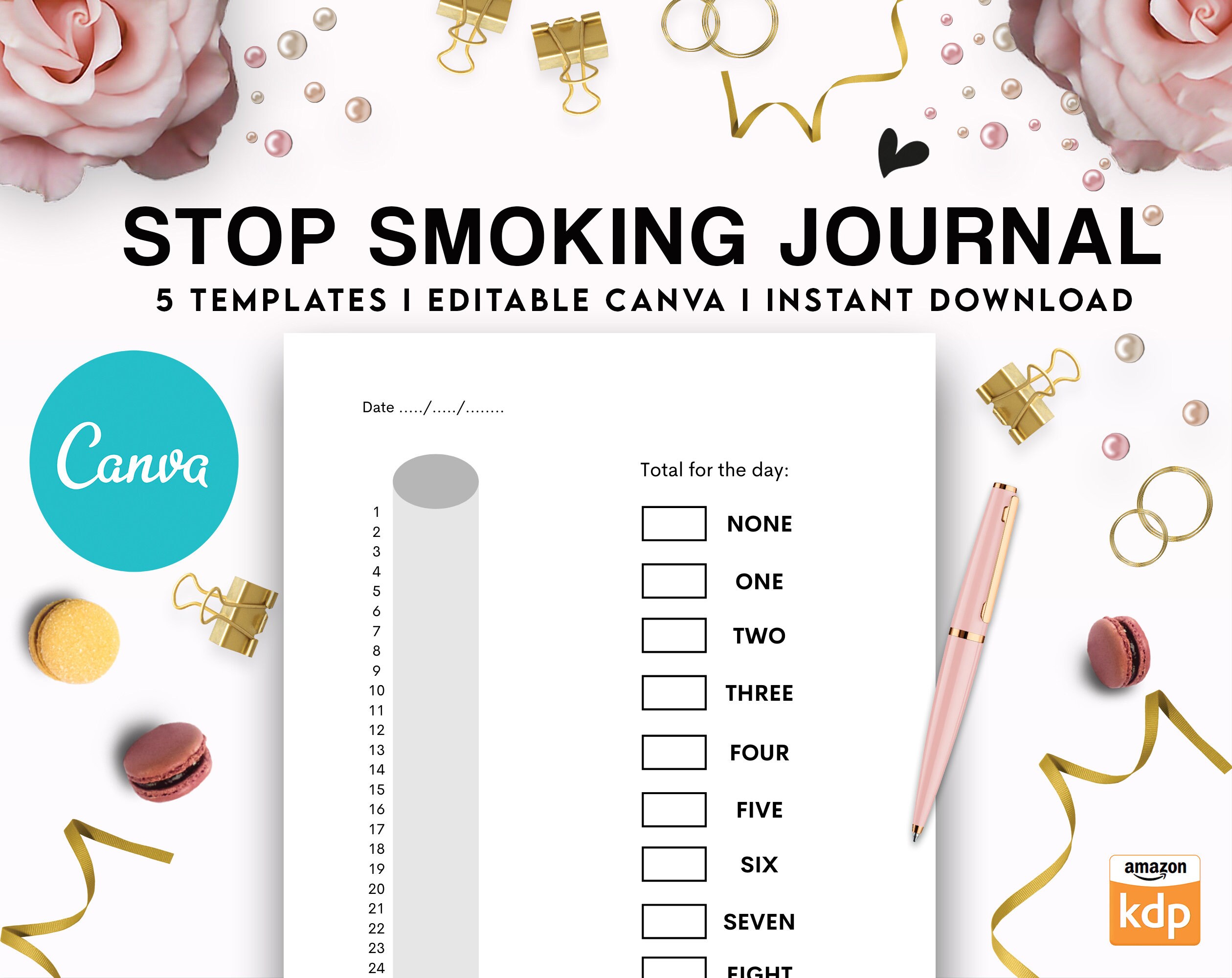 Stop Smoking Tracker Journal 5 Editable Canva Templates for Journal ...
