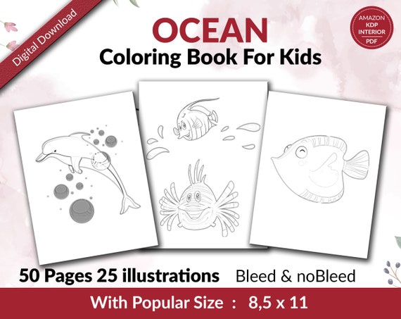Ocean Underwater Creature Coloring Book for Kids 50 Pages With | Etsy